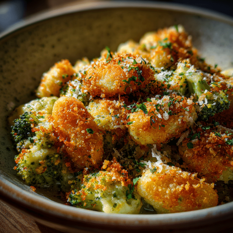 Broccoli Cheddar Beans with Crispy Cheddar Panko